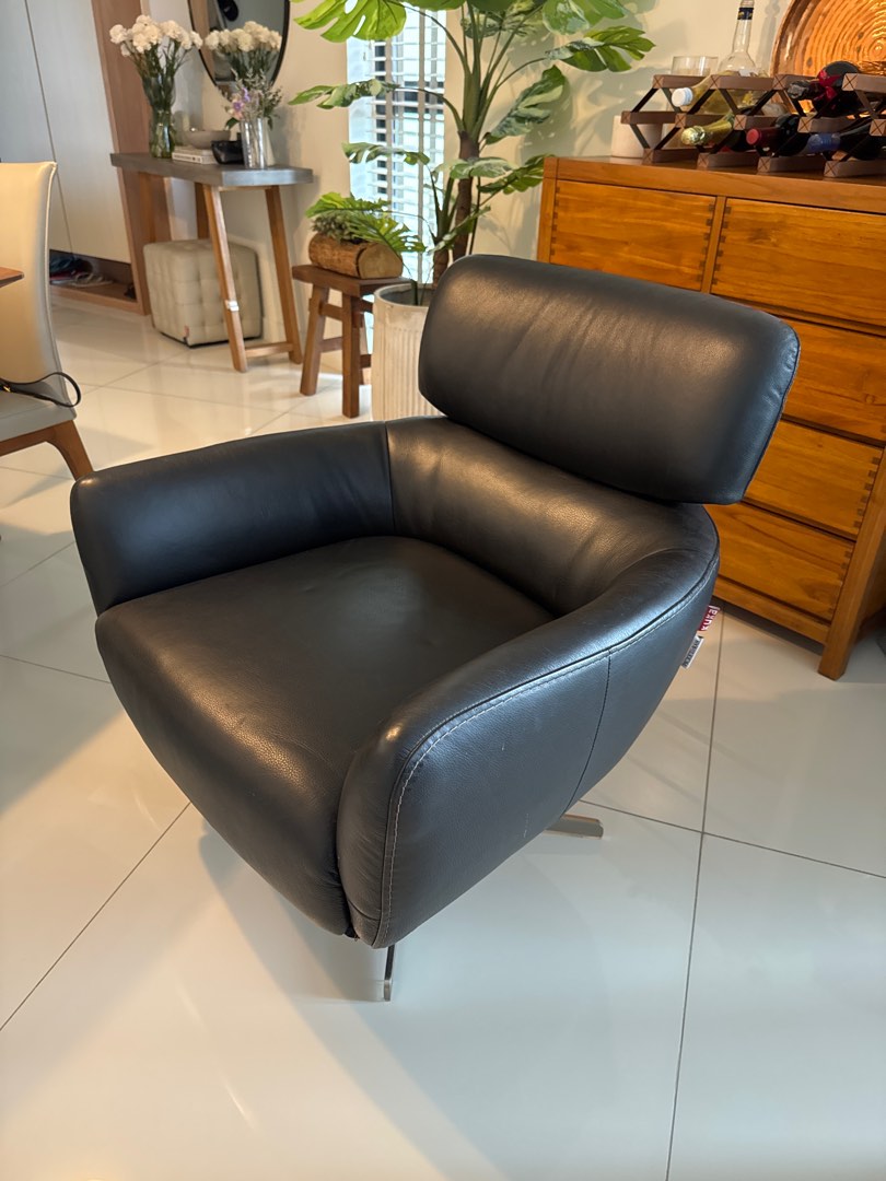 Kuka Picket & Rail Leather Swivel Lounge Chair / Armchair, Furniture ...