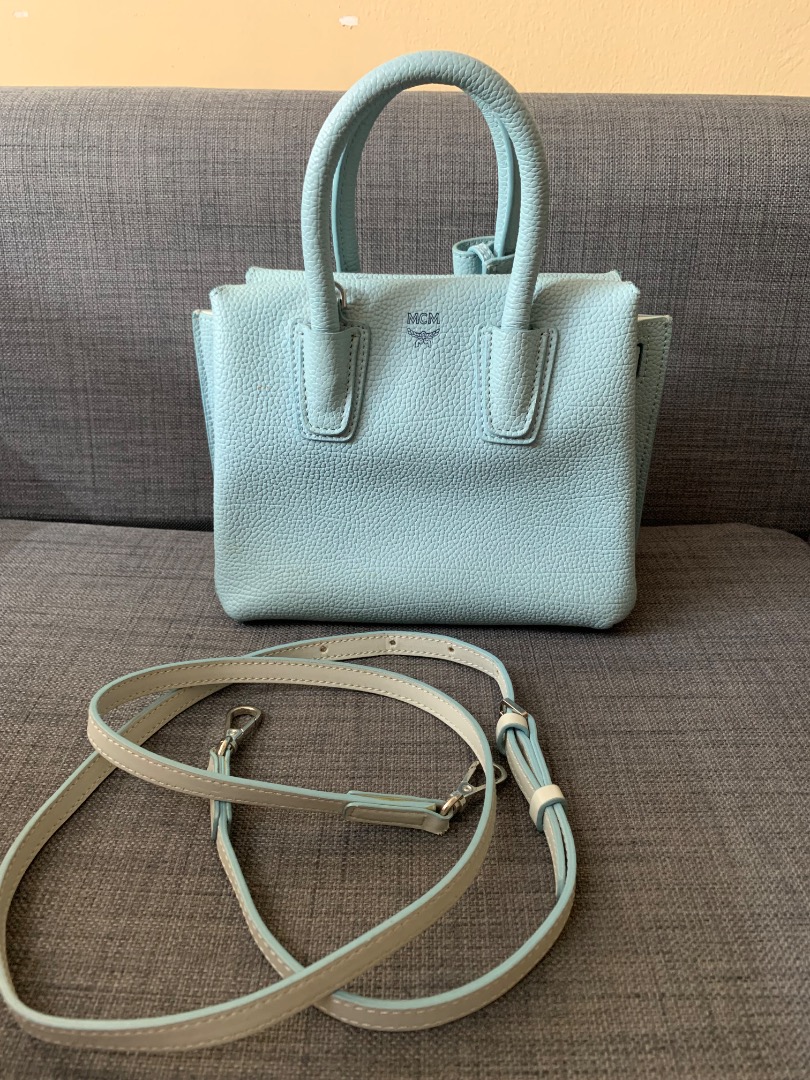Mcm Mini Milla Tote bag Sky Blue, Luxury, Bags & Wallets on Carousell