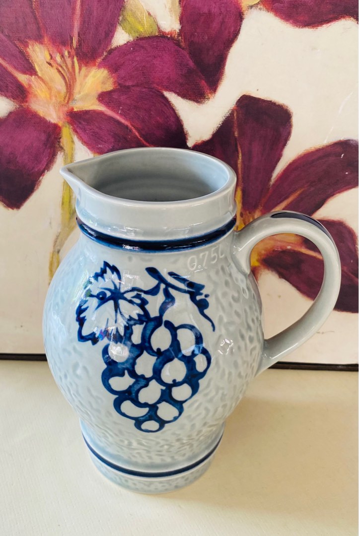 Pottery pitcher Rice design handled fruit grape wine juice, Furniture ...