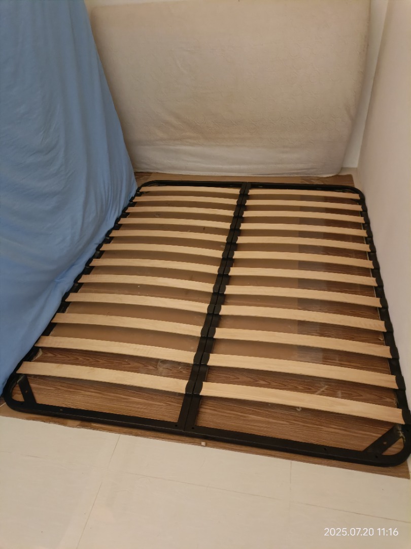Queen Size Bed Wooden slats with metal frame, Furniture & Home Living ...
