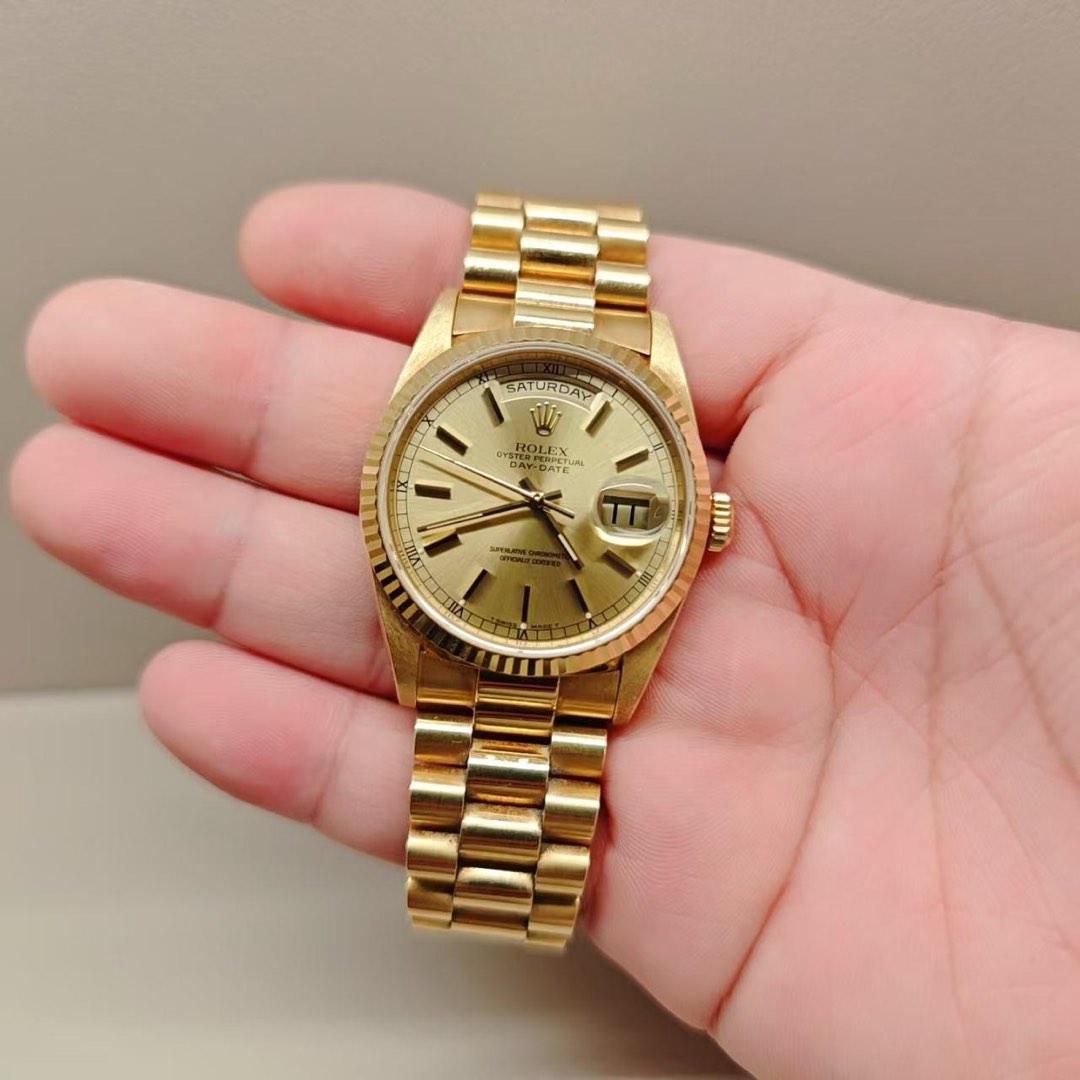 Rolex Daydate 18238 Gold Dial Baton Indices (1996), Luxury, Watches on ...