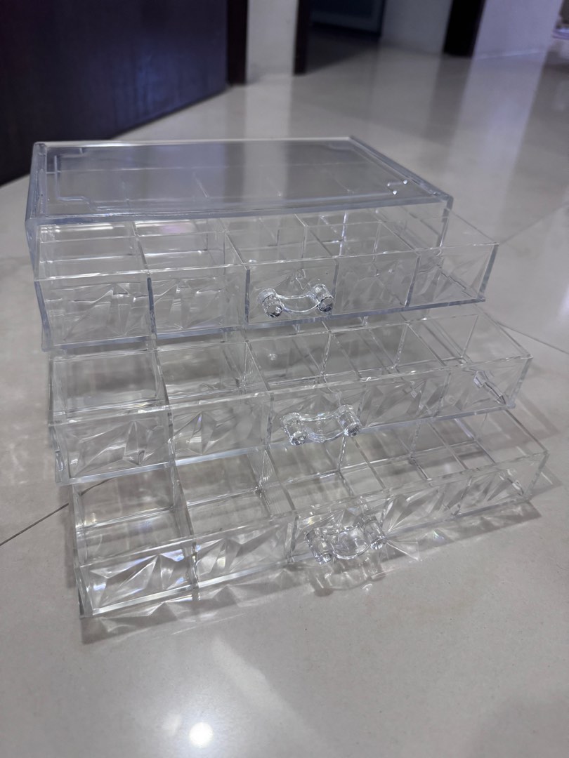 Clear 3-Layer Acrylic Storage Organizer with Drawers 5x3 Grid ...