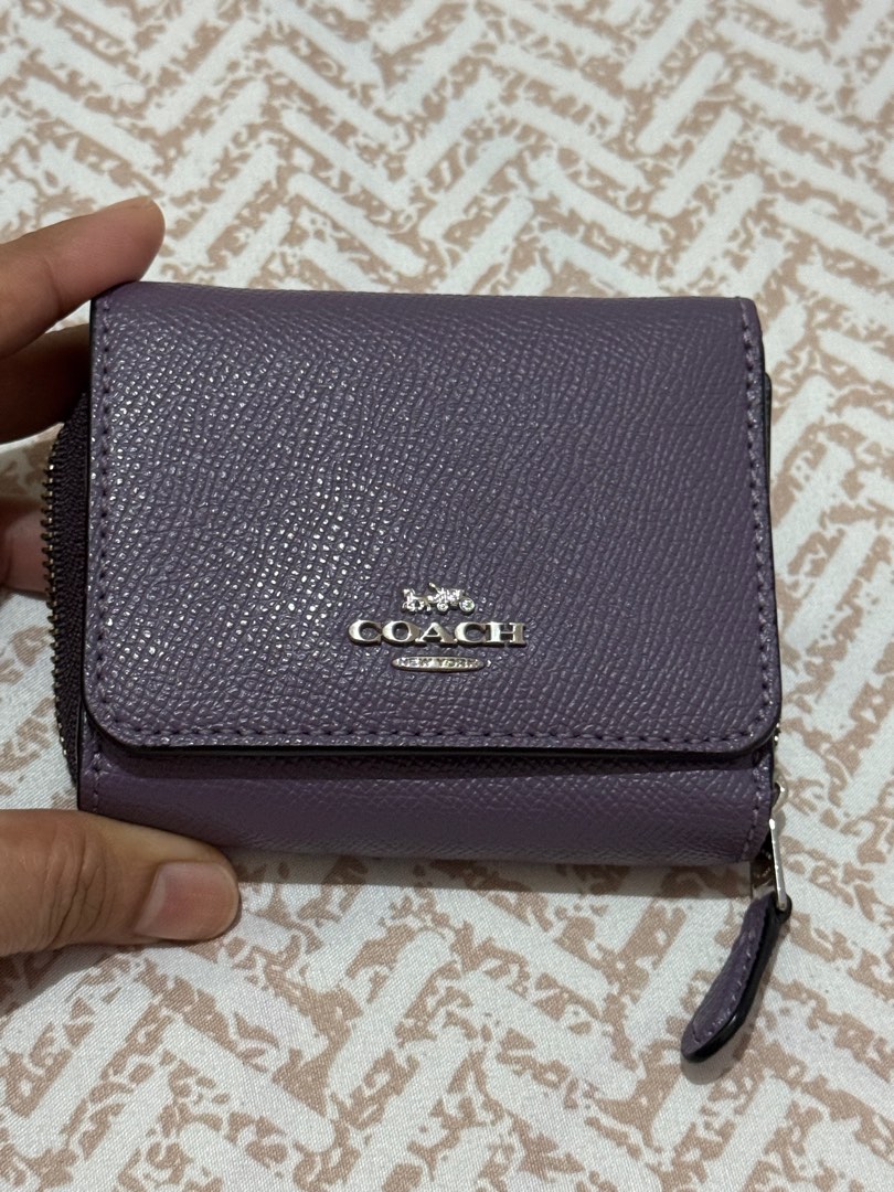 Coach trifold wallet (lavender), Luxury, Bags & Wallets on Carousell
