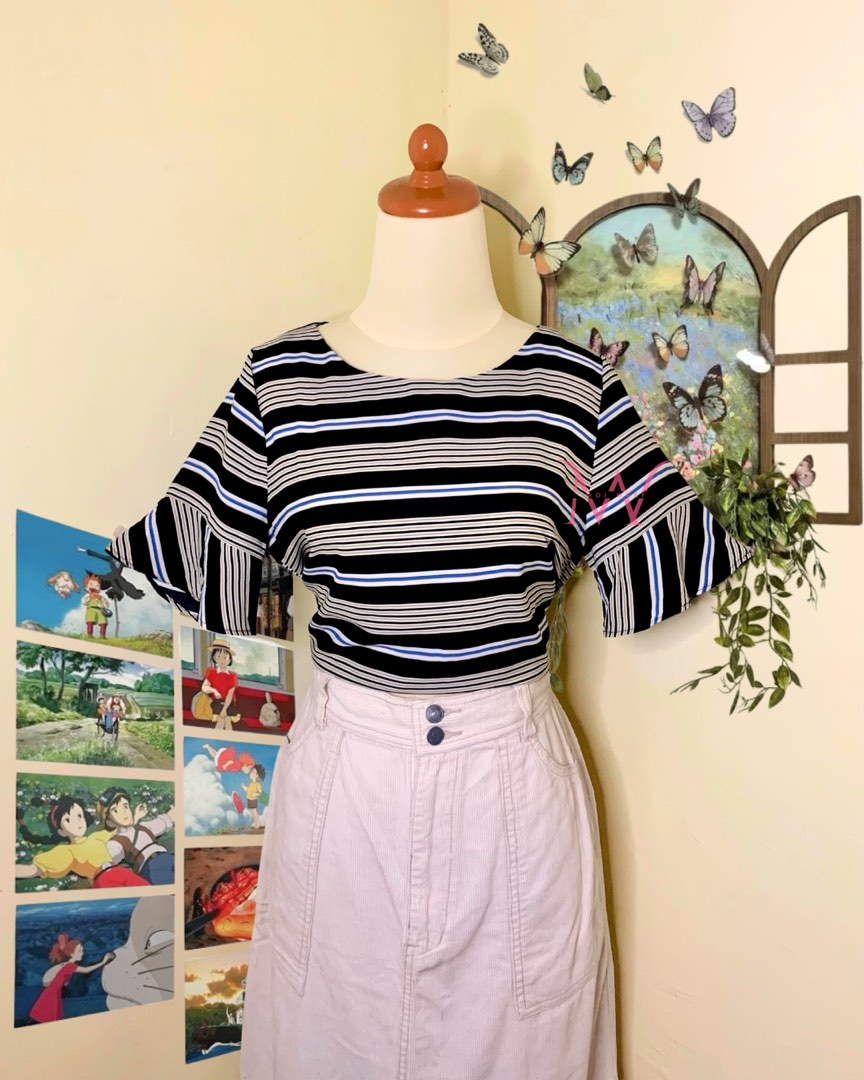 korean stripe blouse 2ME | baju atasan korea cantik stripe wanita thrift preloved, Fesyen Wanita ...