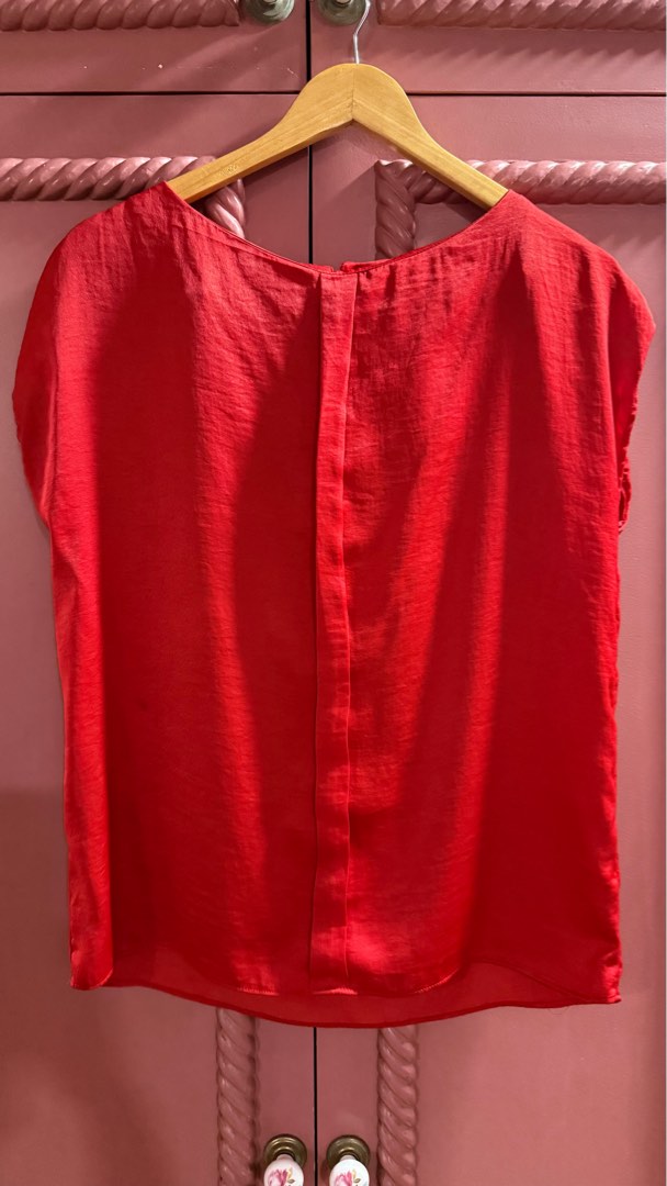 Mango Red Silk/Satin Top, Women's Fashion, Tops, Blouses on Carousell