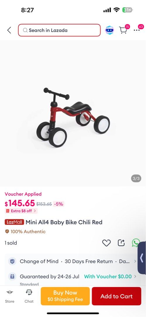 MINI Baby Bike Chilli Red, Babies & Kids, Infant Playtime on Carousell