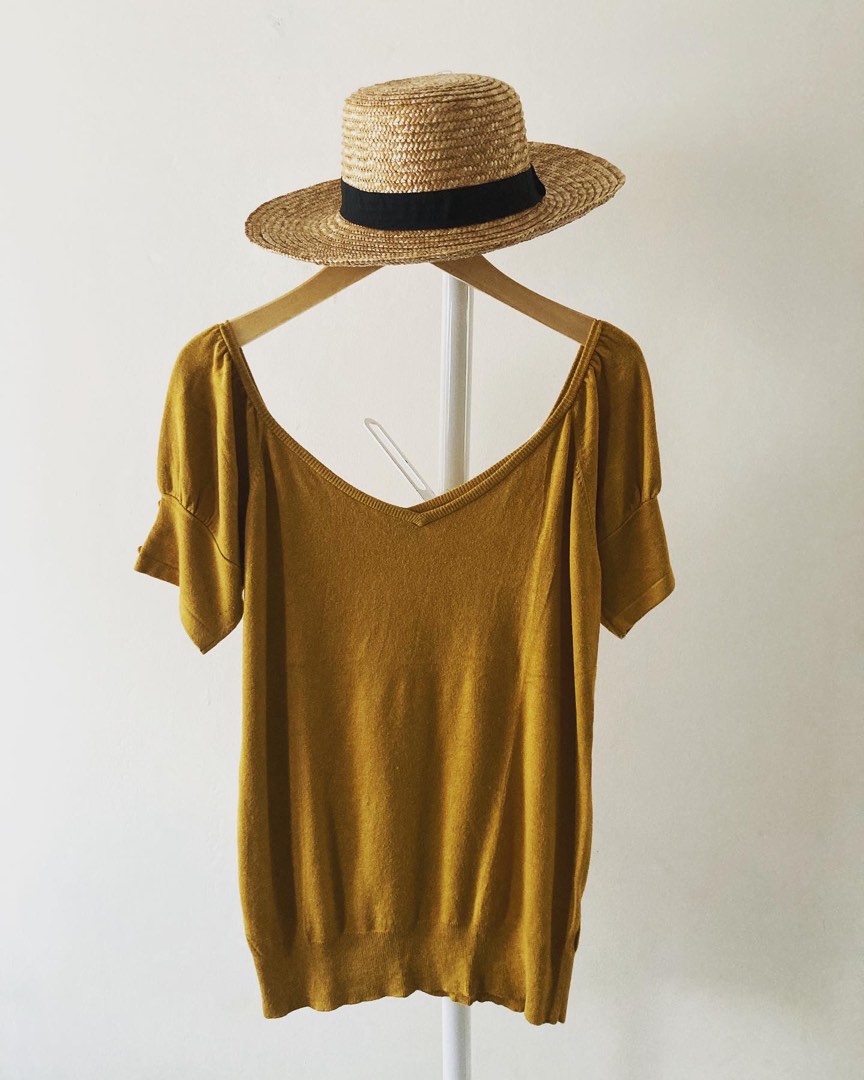 New Look buttoned mustard yellow knit top (not Zara) - atasan rajut ...