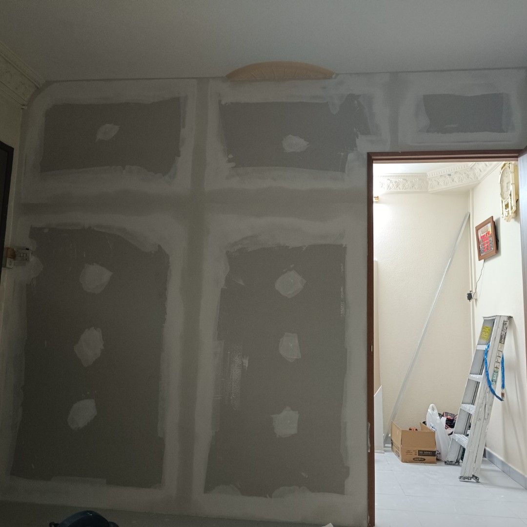 Partition wall, hdb wall plaster, false ceiling, cove light box up, L ...