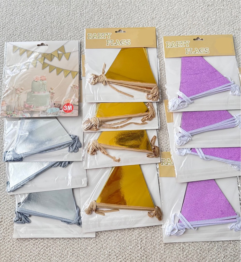 Party Flags - Gold, Silver, and Purple pink, Hobbies & Toys, Occasions ...