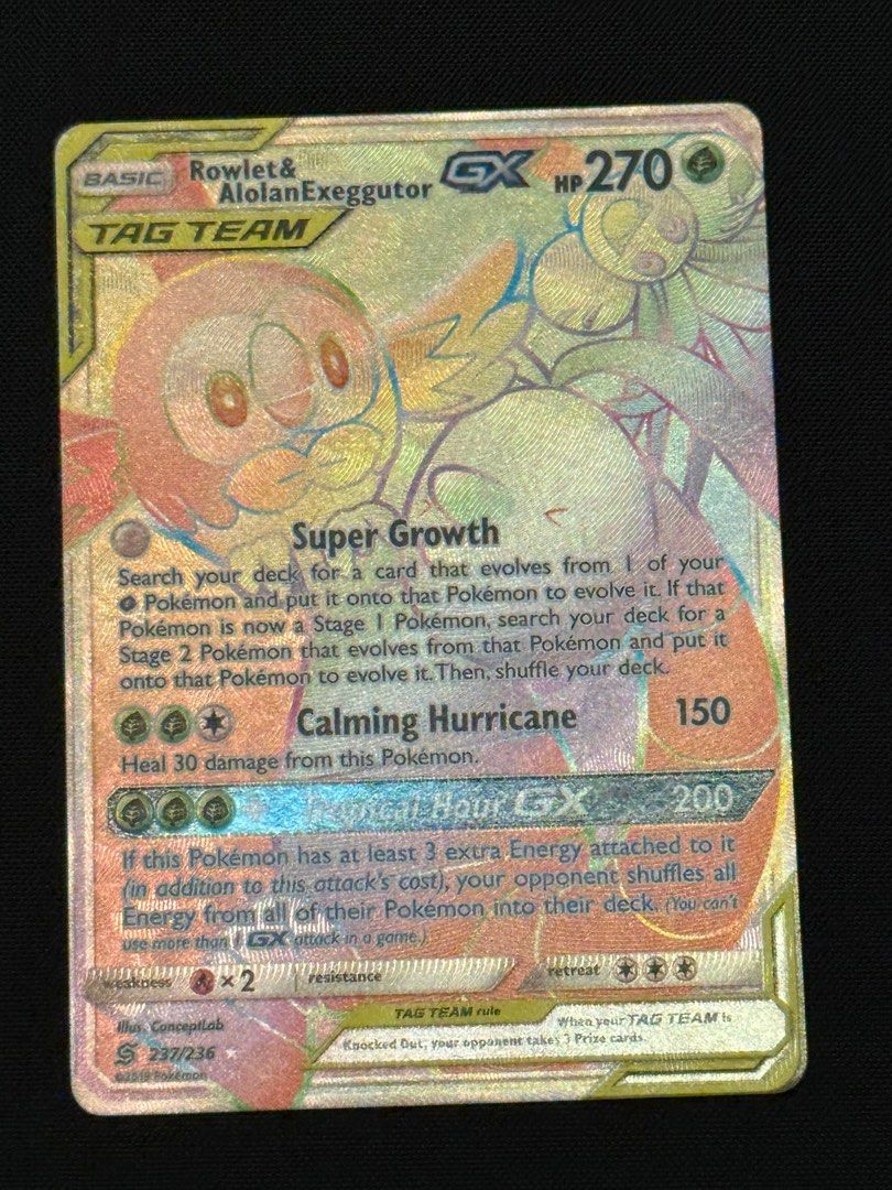 Rowlet & Alolan Exeggutor GX Unified Minds rainbow rare hyper rare ...