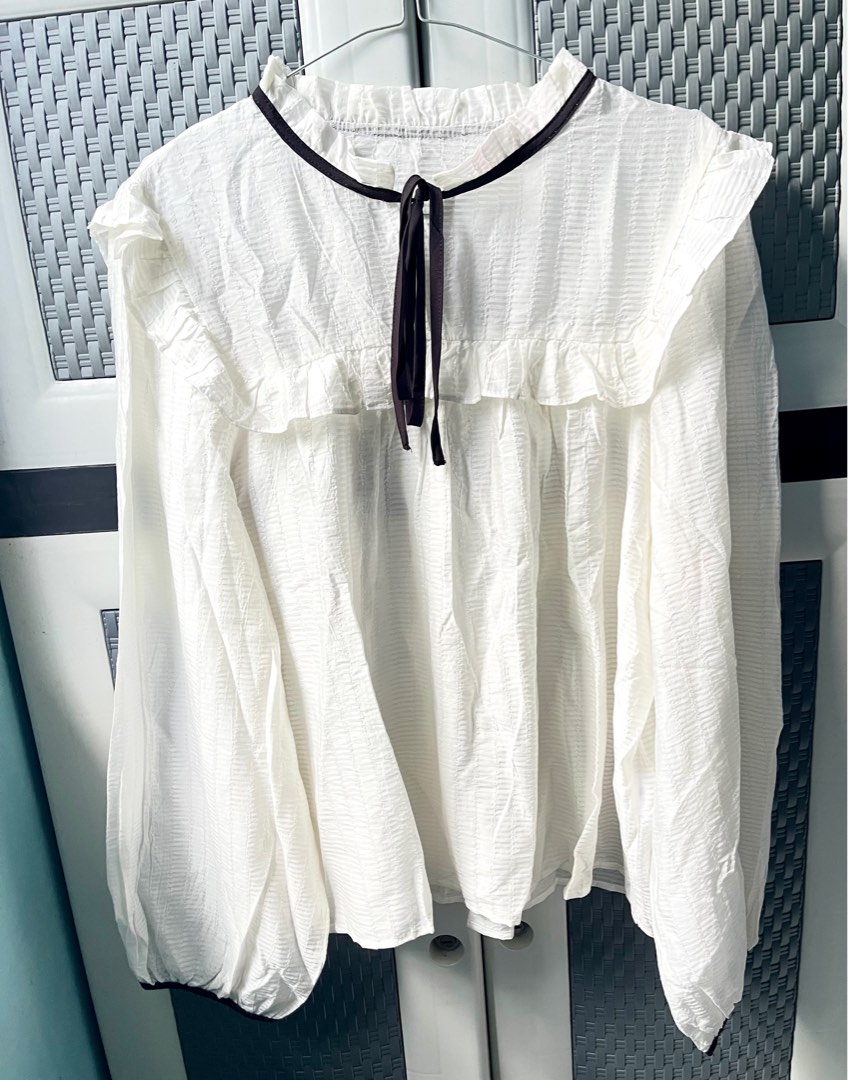 Blouse wanita korean style korea sailor tali pita atasan wanita puffy puff lengan balon bkk ...