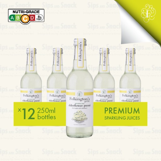 Folkington's Sparkling Drinks UK Elderflower Sparkling Juice 330ml x12 ...