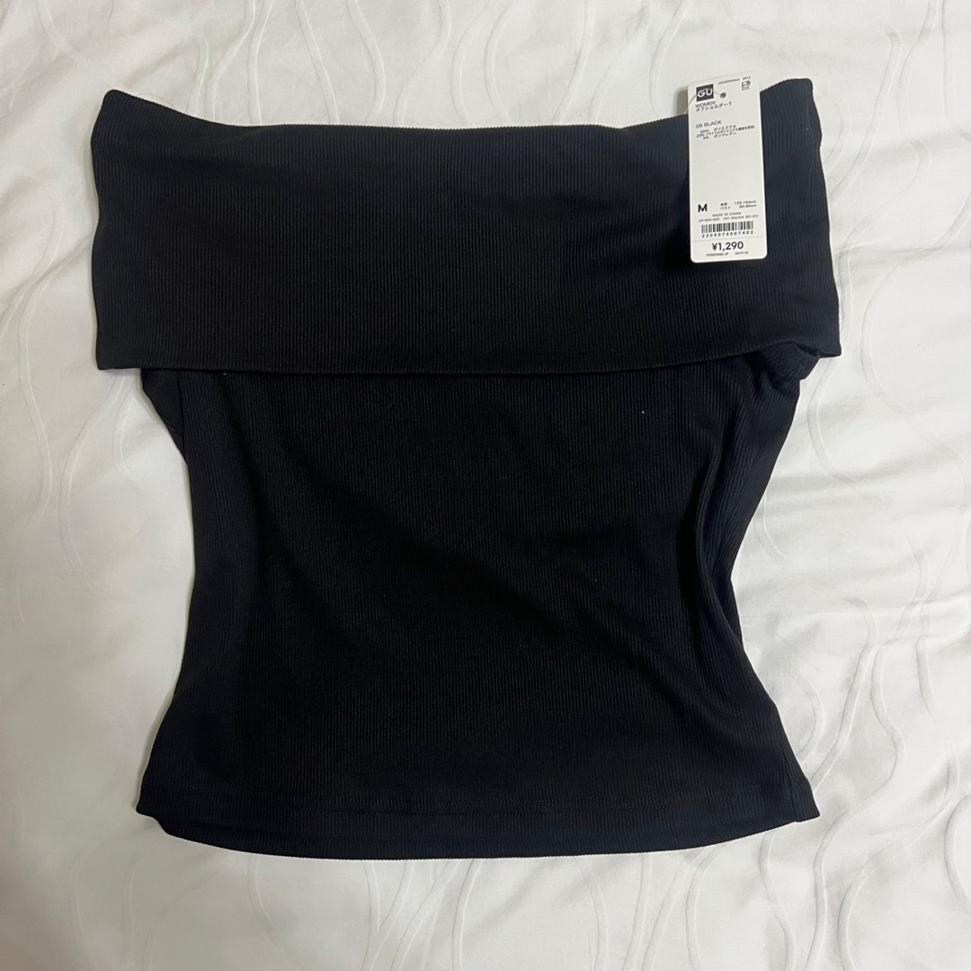GU - Black Shoulderless Top, Women's Fashion, Tops, Blouses on Carousell