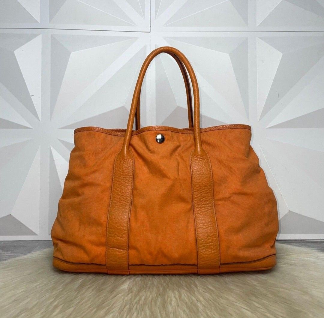 Hermes Authentic Entrupy Garden Party 35 orange handbag, Barang Mewah ...