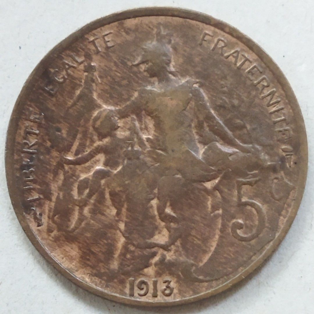 Koin Perancis 5 centimes tahun 1913, Antik, Uang Lama di Carousell