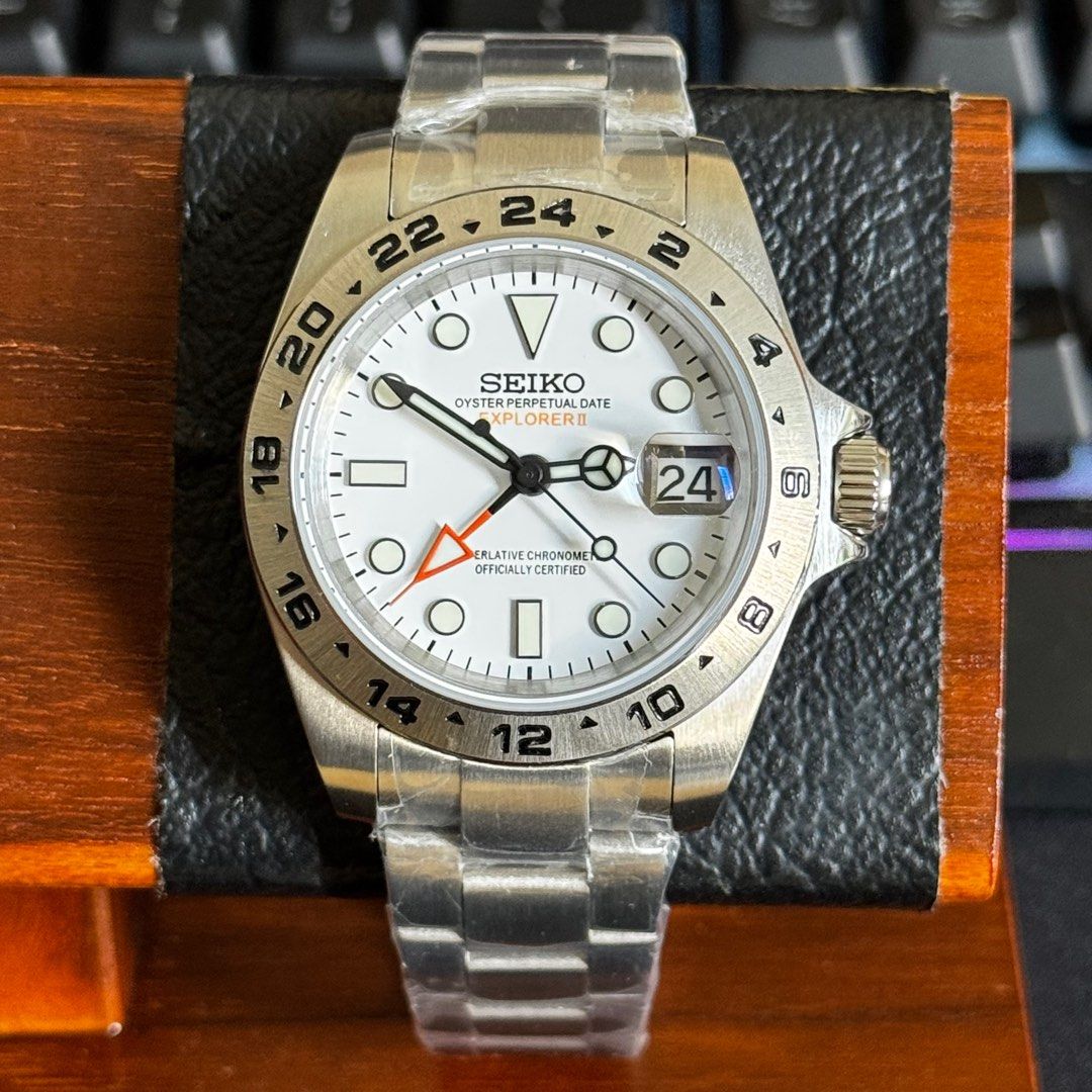 Seiko Mod Explorer GMT II Stainless Bezel NH34 Automatic Submarinerindo ...