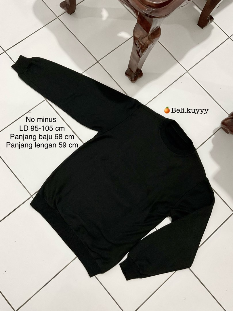 Sweater hitam polos lengan panjang, Fesyen Wanita, Pakaian Wanita ...