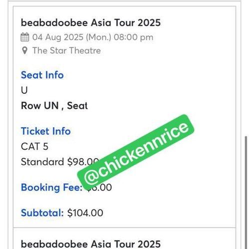 wts 2x beabadoobee Asia Tour 2025 - CAT 5 Tickets, Tickets & Vouchers ...