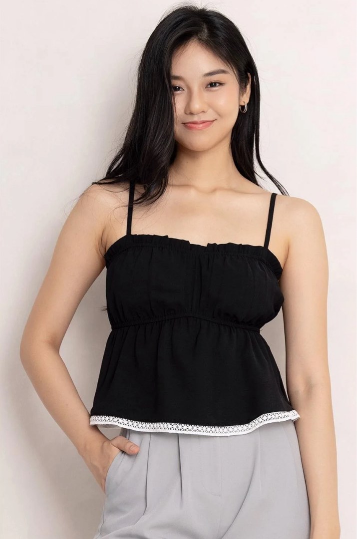 BNWT SSD Naya Crochet Trim Top in Black, Women's Fashion, Tops ...