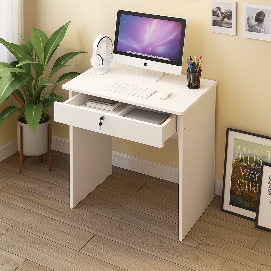 Compact Work Desk With Drawer | White Writing Table With Drawer | Small ...