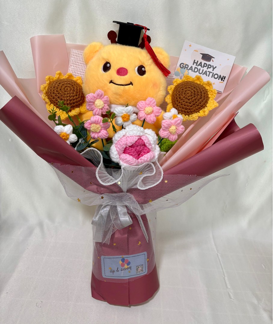 Graduation Bouquet Crochet Flower Balloon Graduation Bouquet with doll ...