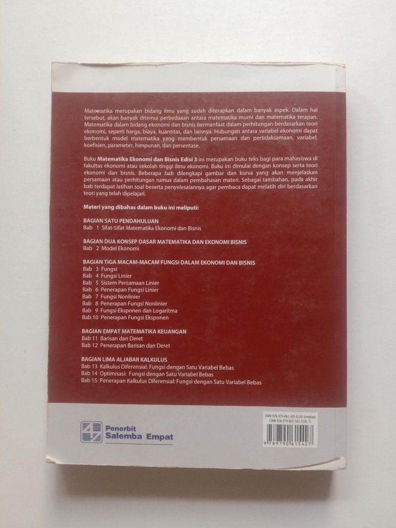 Matematika Ekonomi dan Bisnis Edisi 3 Buku 1 Original Kolpri on Carousell