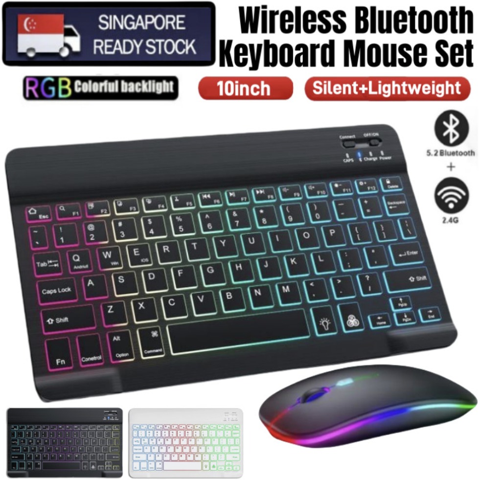 Mini Wireless Bluetooth Keyboard Mouse Set with RGB Backlight | 10inch ...