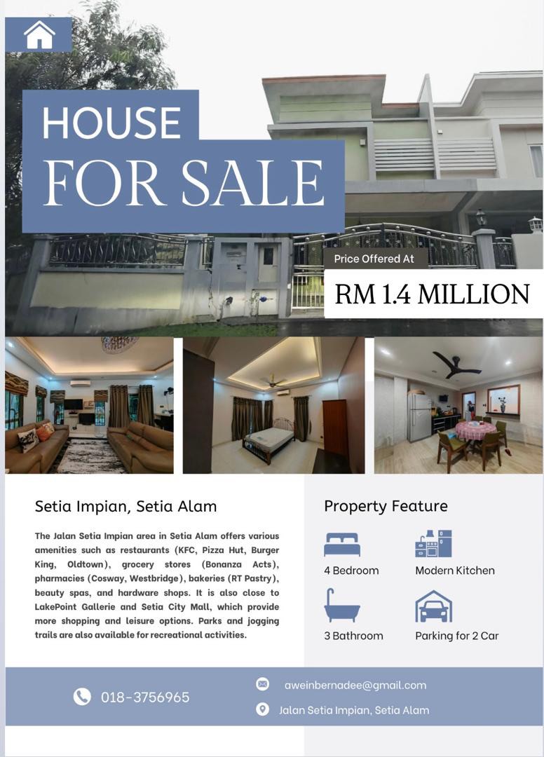 RUMAH SETIA ALAM ( SETIA IMPIAN 7 ) berdepan setia city mall, Property ...