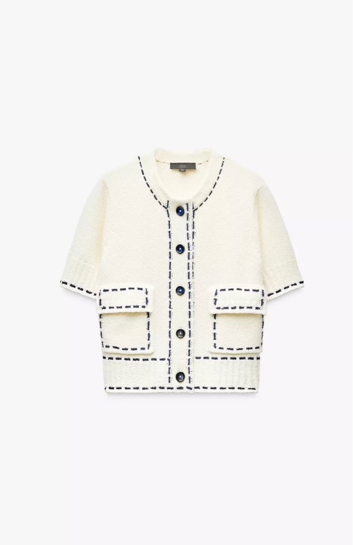 Zara stitch detail cardigan, Women's Fashion, Tops, Blouses on Carousell