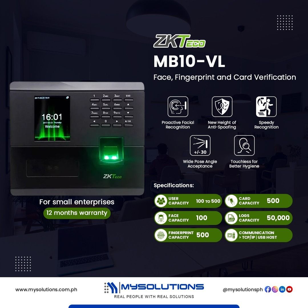 ZKTeco MB10-VL Attendance and Access Control Biometrics, Computers & Tech, Office & Business ...