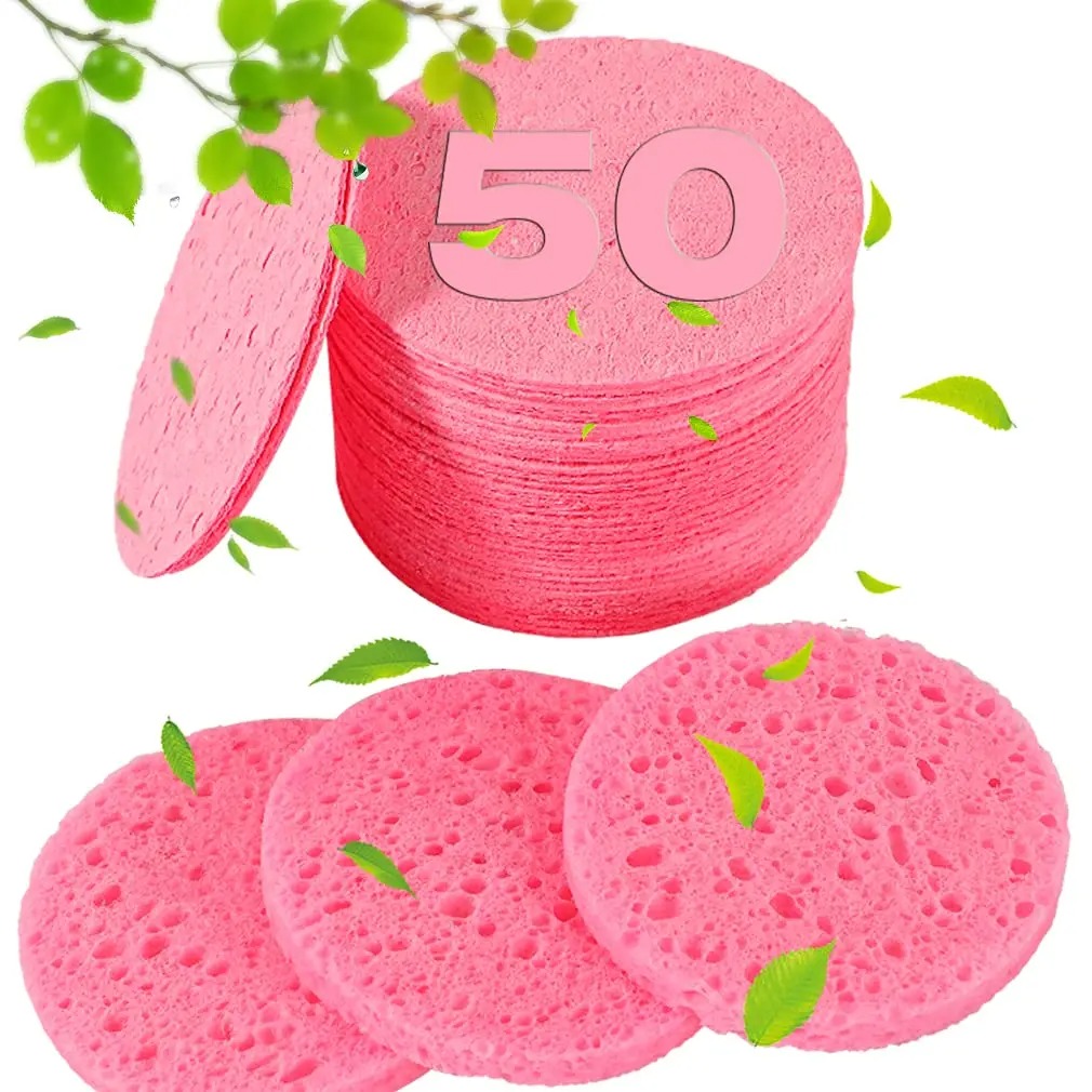 50-1000PCS Compress Face Wash Puff Natural Wood Pulp Sponge Face Wash ...