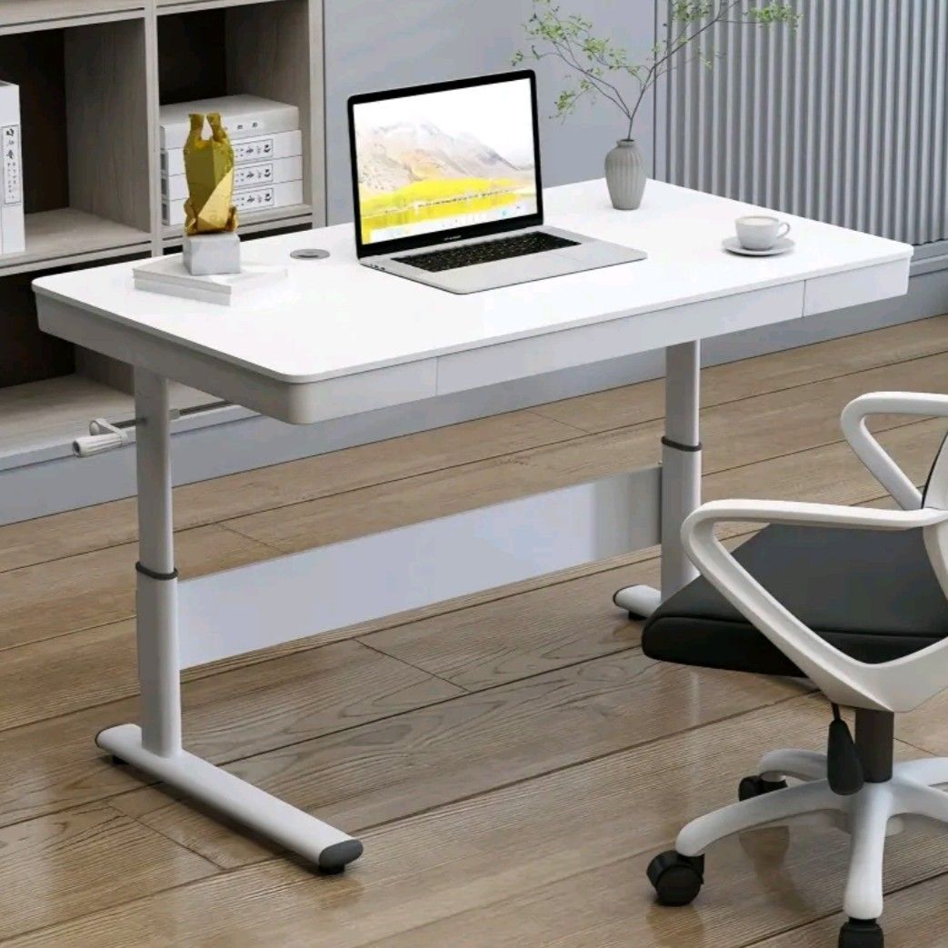 Adjustable Computer Work Table | White Study Writing Desk | Height ...