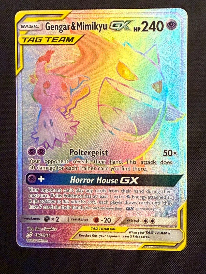 Gengar & Mimikyu GX 186/181 Team Up rainbow rare hyper rare Tag Team ...
