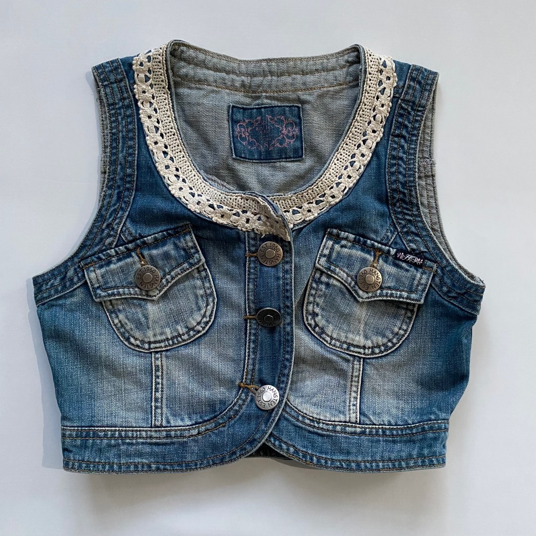 Hangten Vest Lace Jeans Vintage Y2K Rompi Denim, Fesyen Wanita, Pakaian Wanita, Atasan di Carousell
