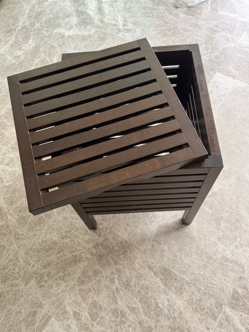 IKEA Wooden Storage Stool with Slatted Design, Furniture & Home Living ...
