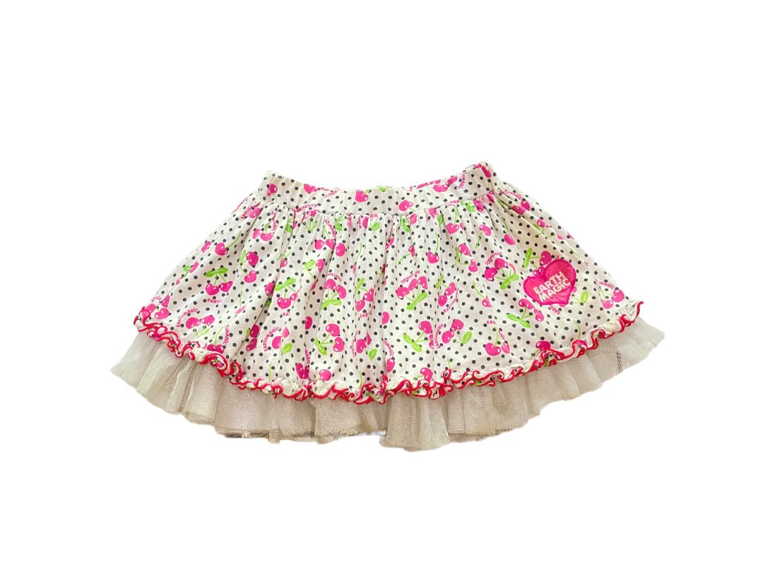 Mini skirt Chery polka pinky love cute coquette lace kawai rare vintage ...