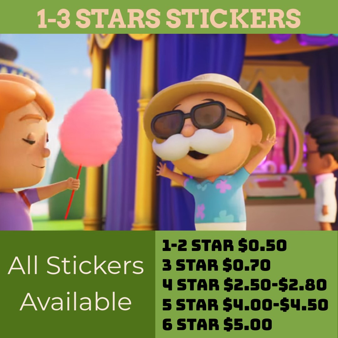 MONOPOLY GO STICKER,SUMMER ESCAPE,1-3⭐️,GOLDEN HOUR,HOME SWEET HOME ...