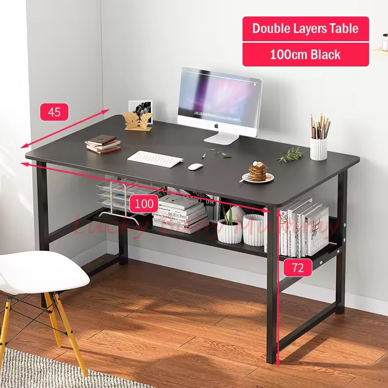 Premium Study Table With Shelf | Black Study Desk With Rack | Writing ...