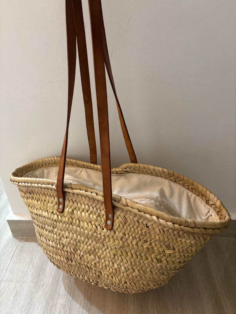 RTP130 Handwoven Raffia Straw Basket Bag with Genuine Leather Straps ...