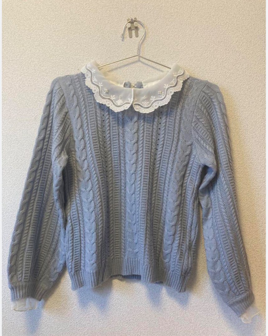 Sailor cable knit baby blue, Fesyen Wanita, Pakaian Wanita, Atasan di ...