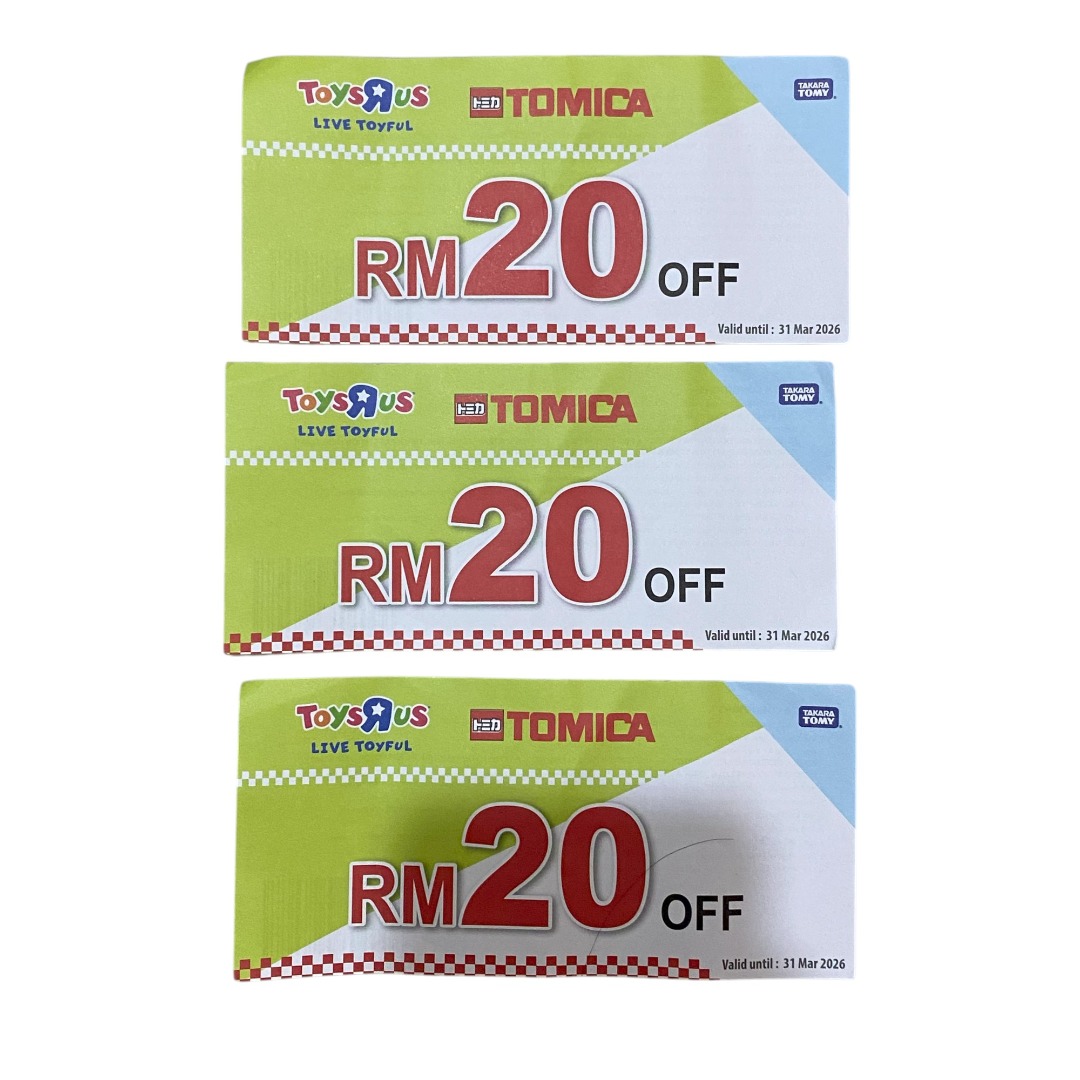 TOMICA x ToysRus RM20 x 3pcs Discount Voucher, Tickets & Vouchers ...