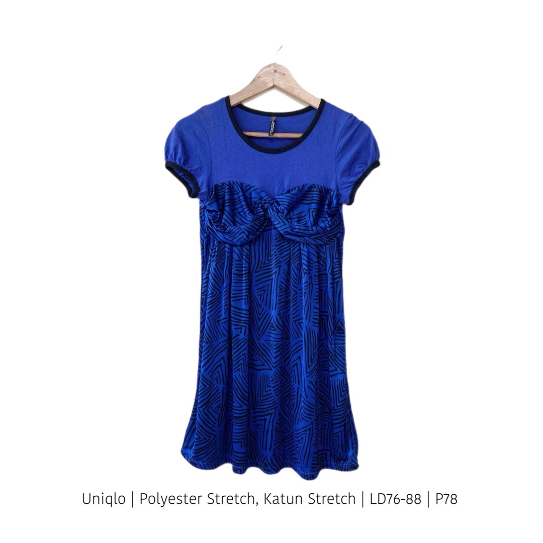 Uniqlo Collab Blue Pattern Dress, Fesyen Wanita, Pakaian Wanita, Gaun ...