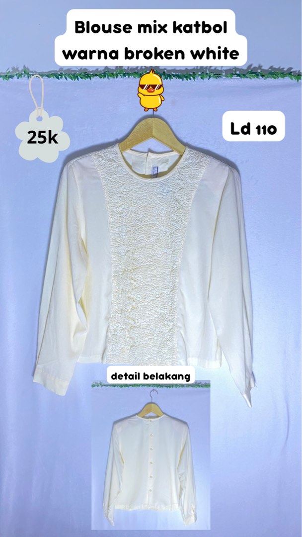 Blouse mix katbol broken white kancing belakang, Fesyen Wanita, Pakaian ...
