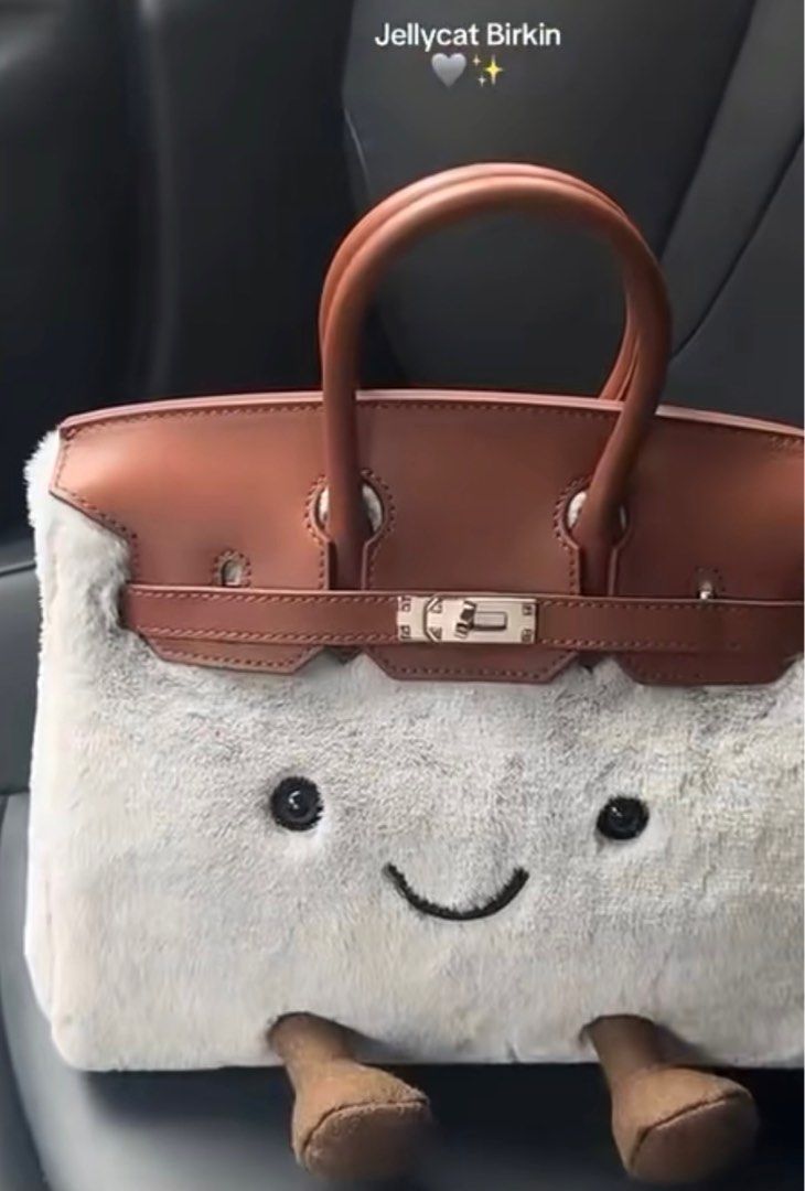 Fluffy JellyCat Birkin Bag 🤎, Women's Fashion, Bags & Wallets, Shoulder ...