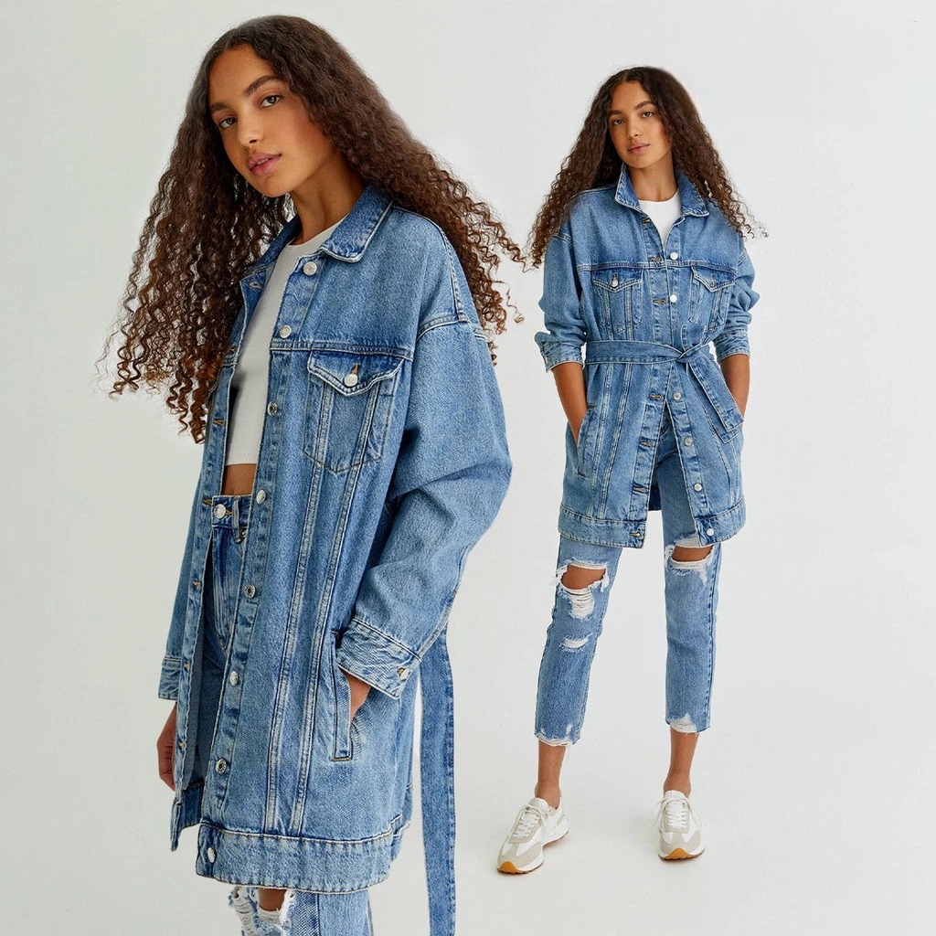 Jaket Denim Pull n Bear (sisa L), Fesyen Wanita, Pakaian Wanita, Baju ...