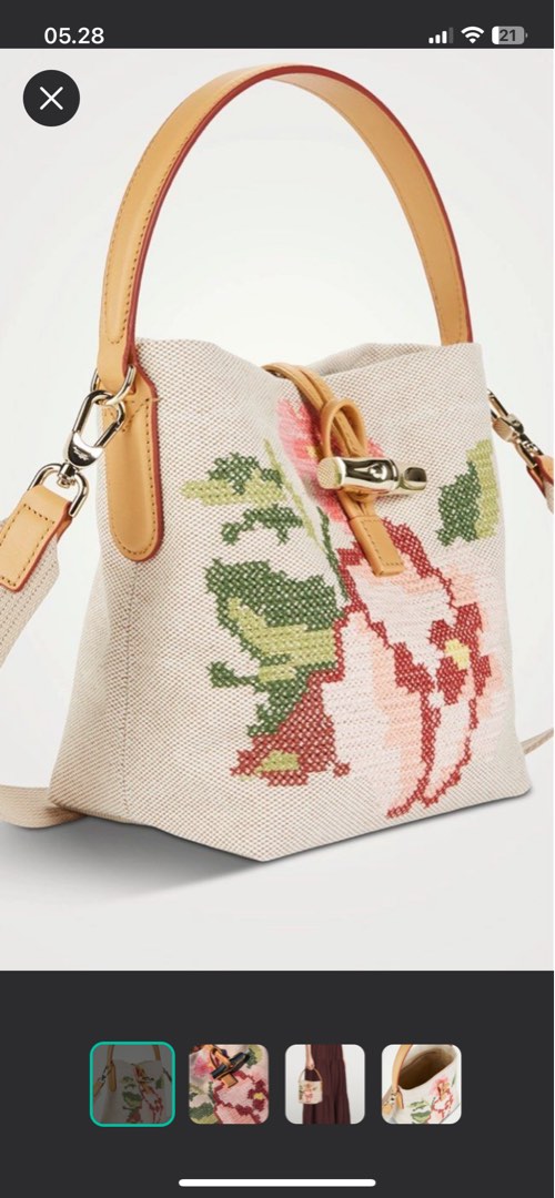 LONGCHAMP SMALL ROSEAU FLEUR CANVAS BUCKET BAG, Fesyen Wanita, Tas ...