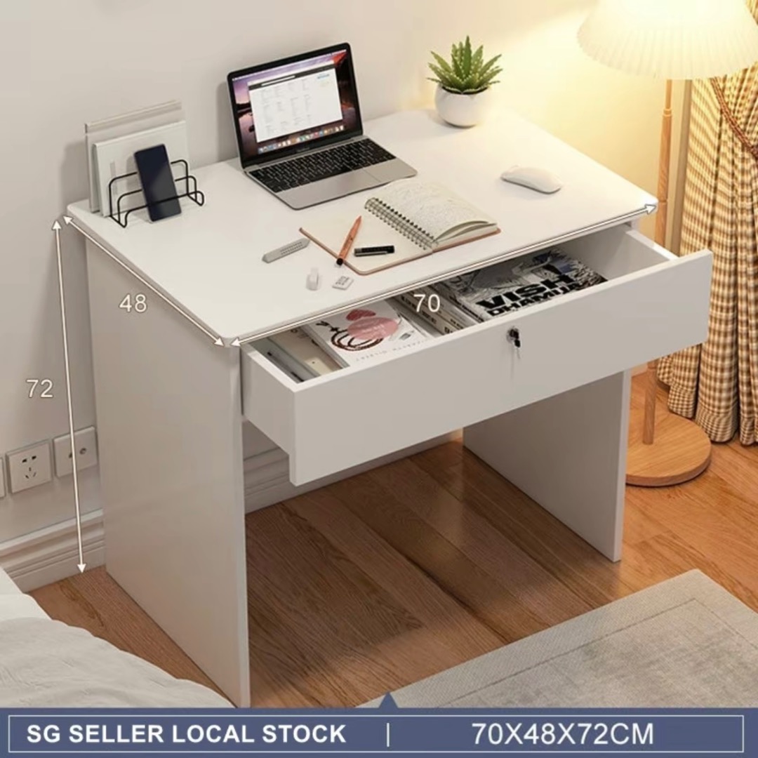 Minimalist Study Table | White Work Desk | Single Drawer Desk | Compact ...