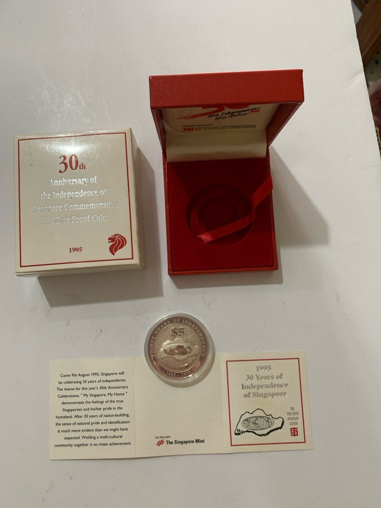 NDP 1995 Singapore 30 years Independence Commemorative $5 silver proof ...