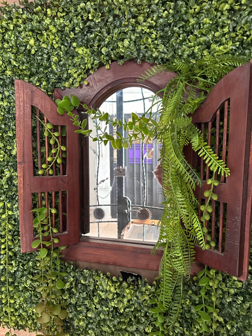 📣Sales : Vintage Wooden Window Mirror with Shutters (artificial plants ...