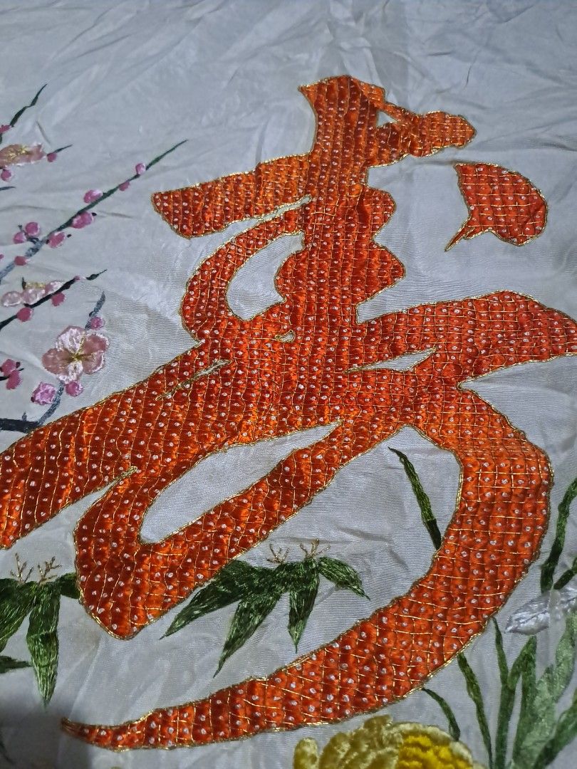 Wall Decor Sulam Bunga Cantik mix benang emas 50x50, Perabotan Rumah di ...